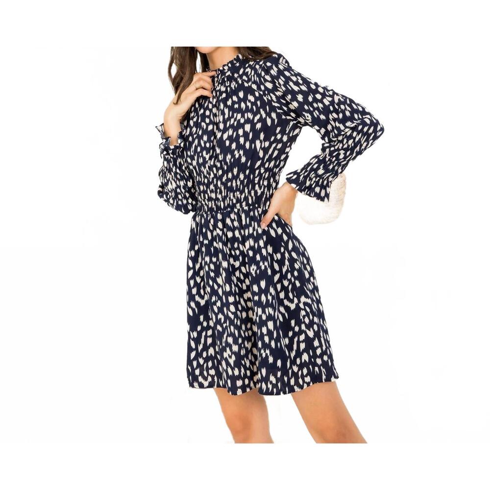 THML | Dresses | New Thml Print Smocked Waist Dress In Navy | Poshmark